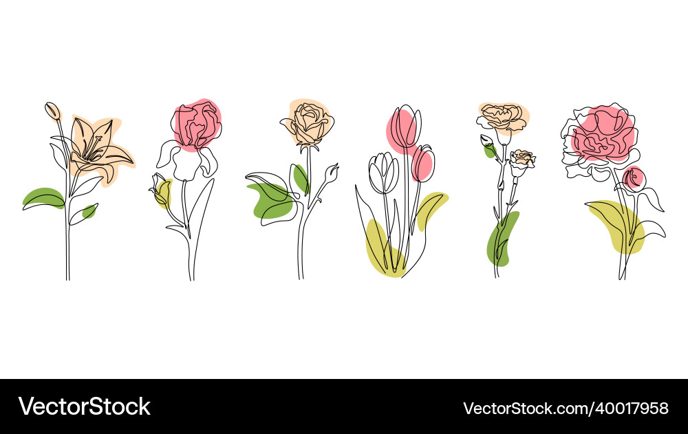 Continuous line flowers abstract modern one Vector Image