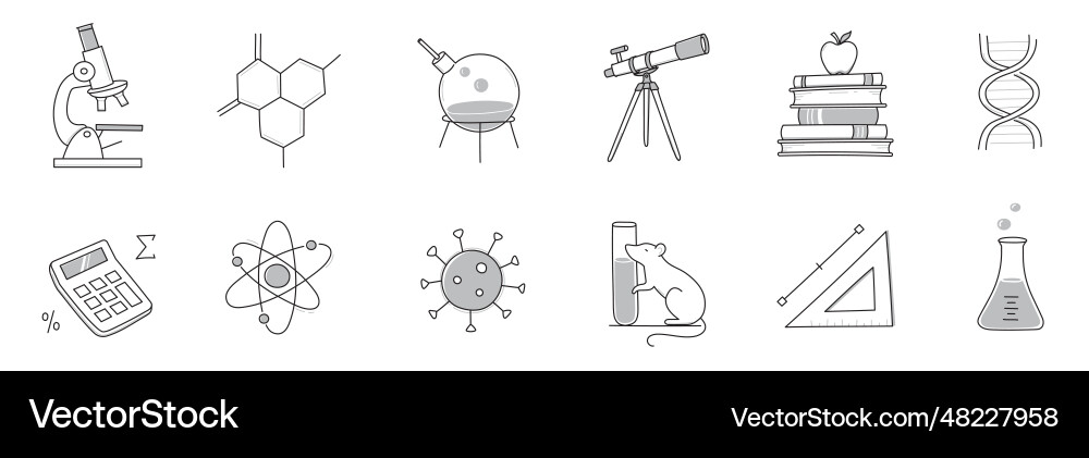 Laboratory doodle icon set hand drawn sketch line Vector Image
