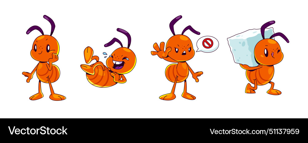 Ant characters set isolated on white background Vector Image