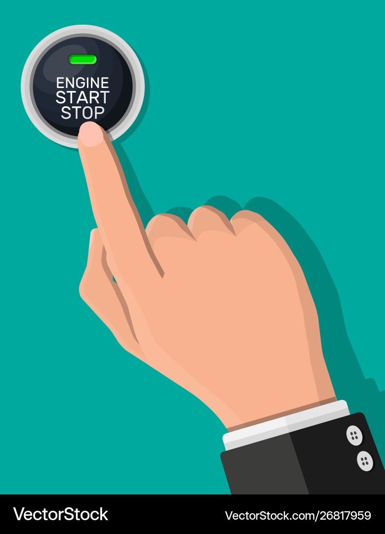 Engine start and stop button hand Royalty Free Vector Image