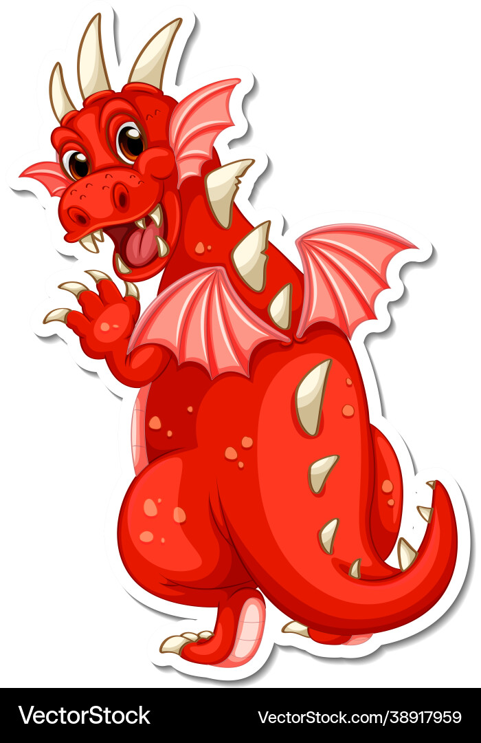 Red dragon cartoon character sticker Royalty Free Vector