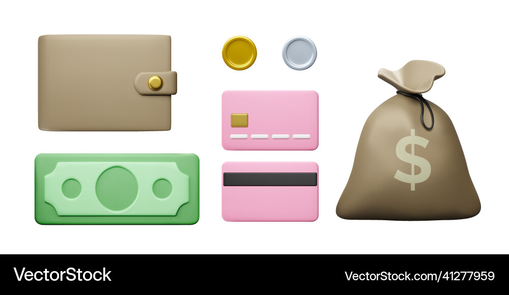 Set of currency elements in realistic cartoon Vector Image