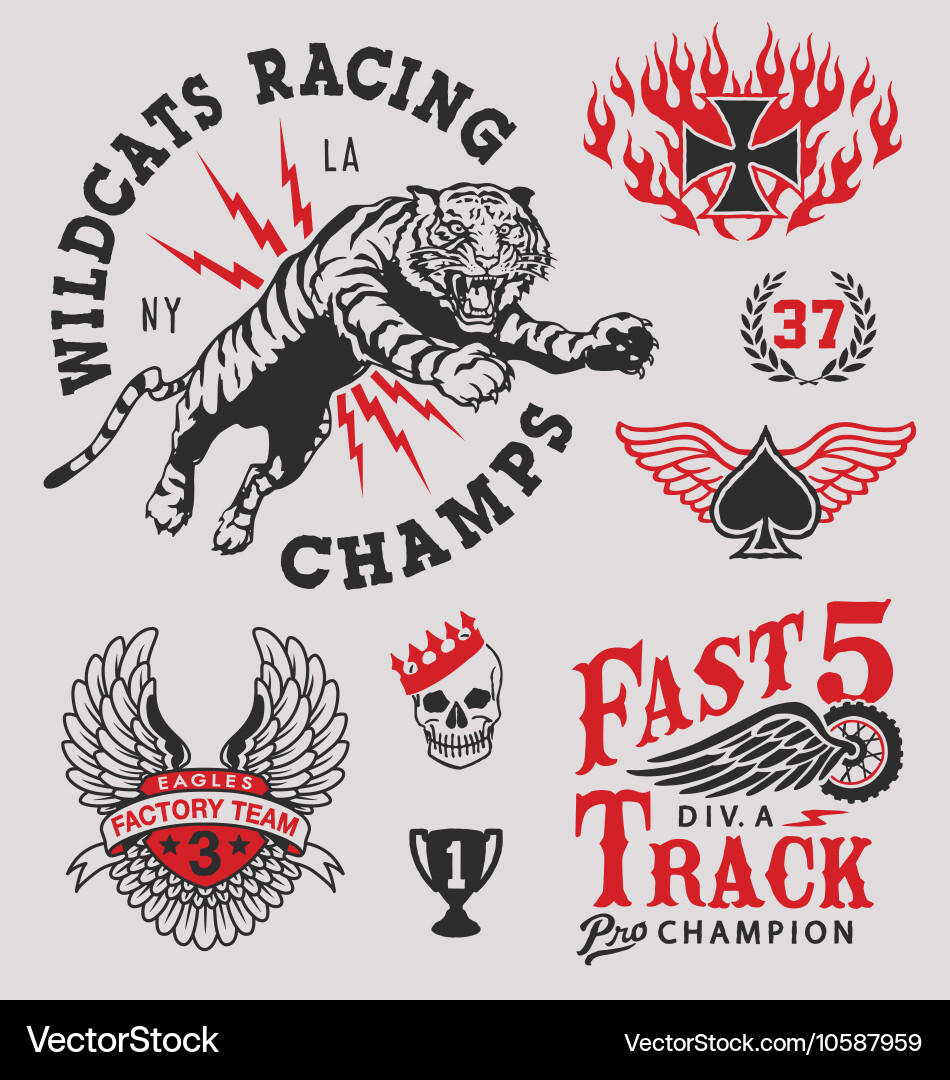 Vintage racing emblem graphics set Royalty Free Vector Image