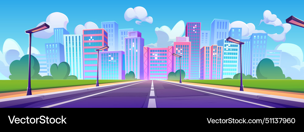 Big city with modern skyscrapers and highway Vector Image
