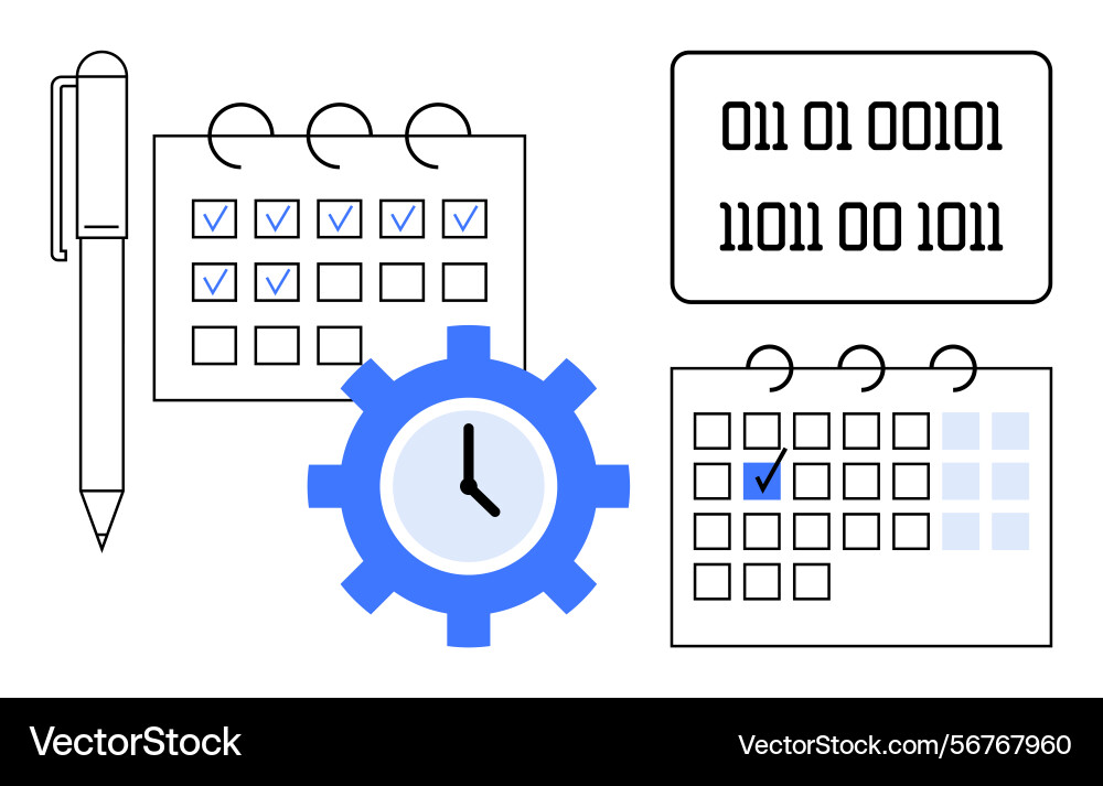 Calendar management with pen gear and binary Vector Image