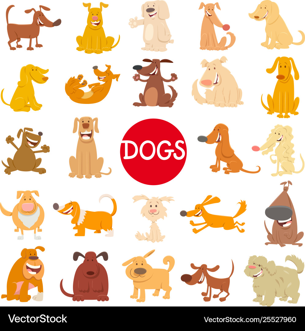 Cartoon dog characters large set Royalty Free Vector Image