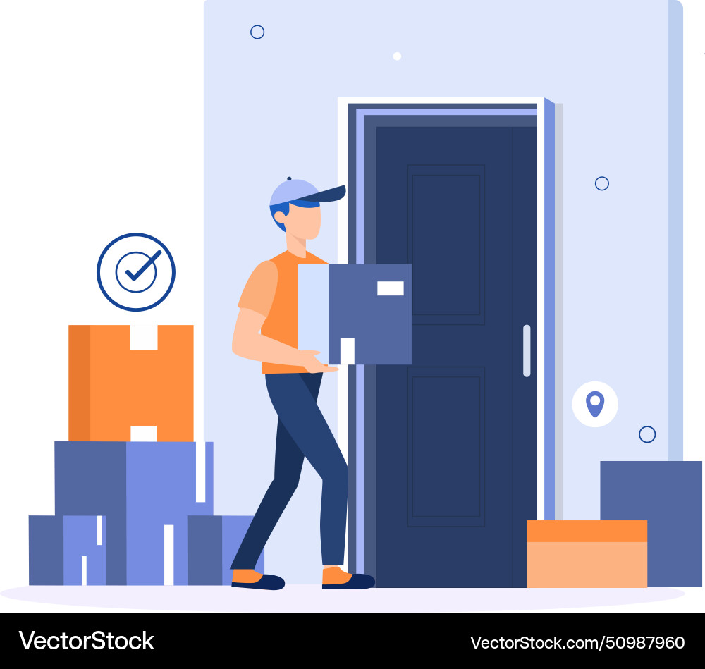 Delivery man shipment package boxes to receiver Vector Image
