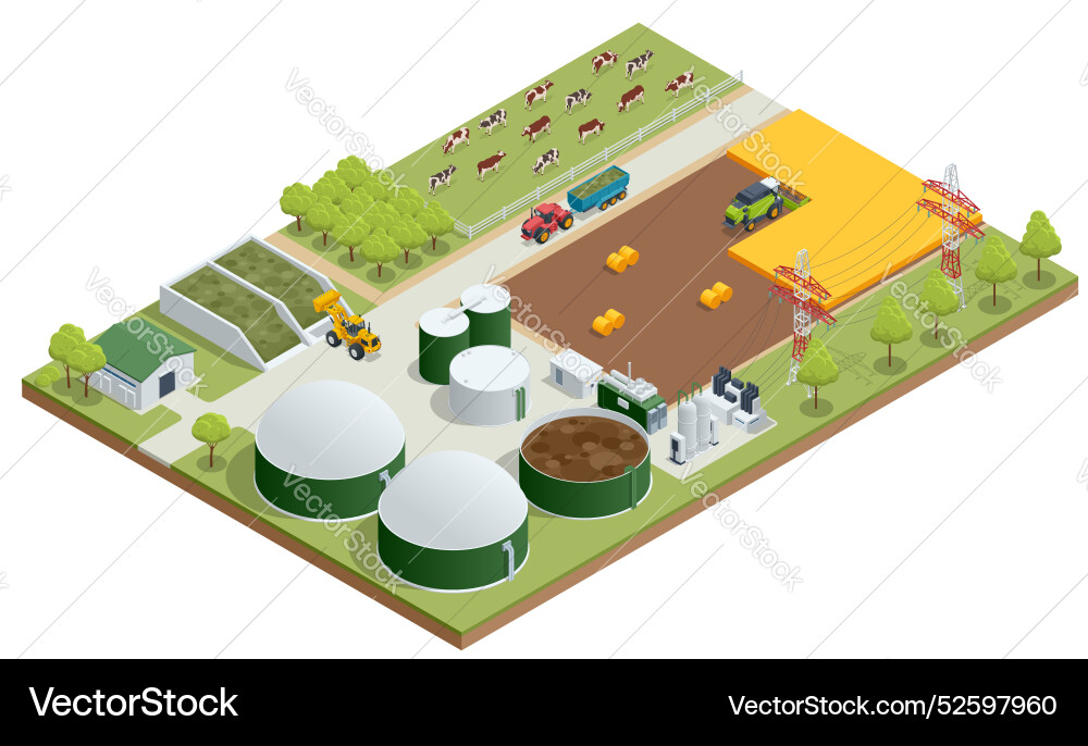 Isometric modern biogas plant biogas is an Vector Image