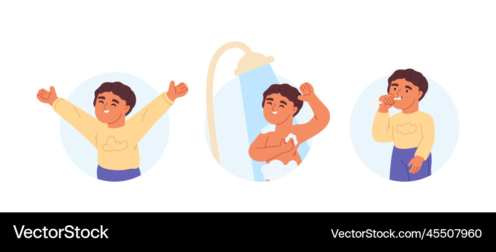 Morning routine before going to school set Vector Image