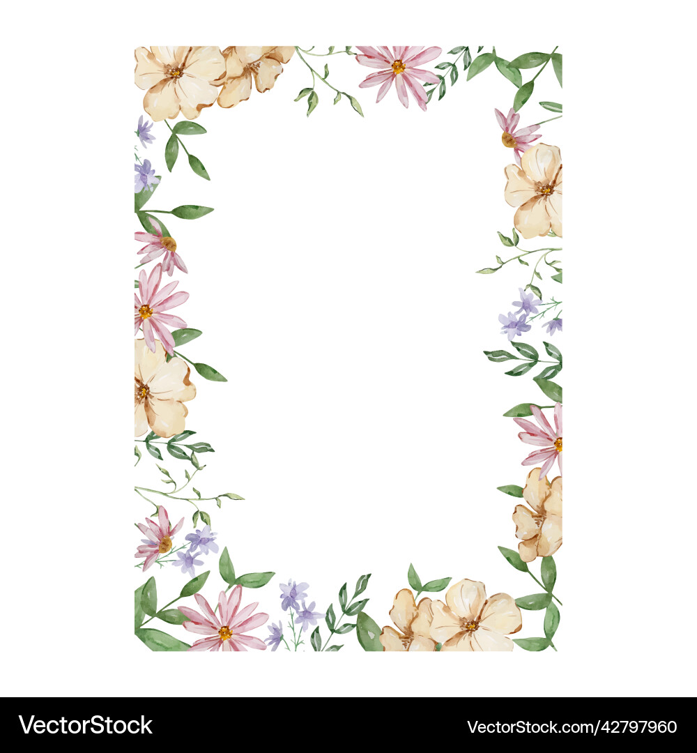 Watercolor rectangular frame of garden flowers Vector Image