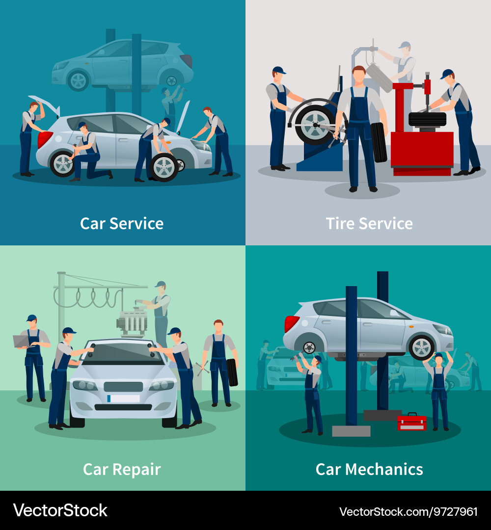 Car service 2x2 compositions Royalty Free Vector Image
