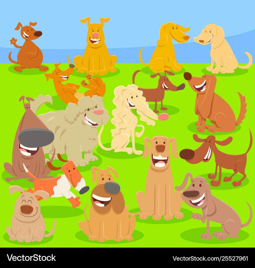 Dogs cartoon characters large group Royalty Free Vector