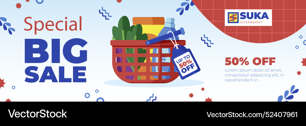 Flat design supermarket sale twitter header Vector Image