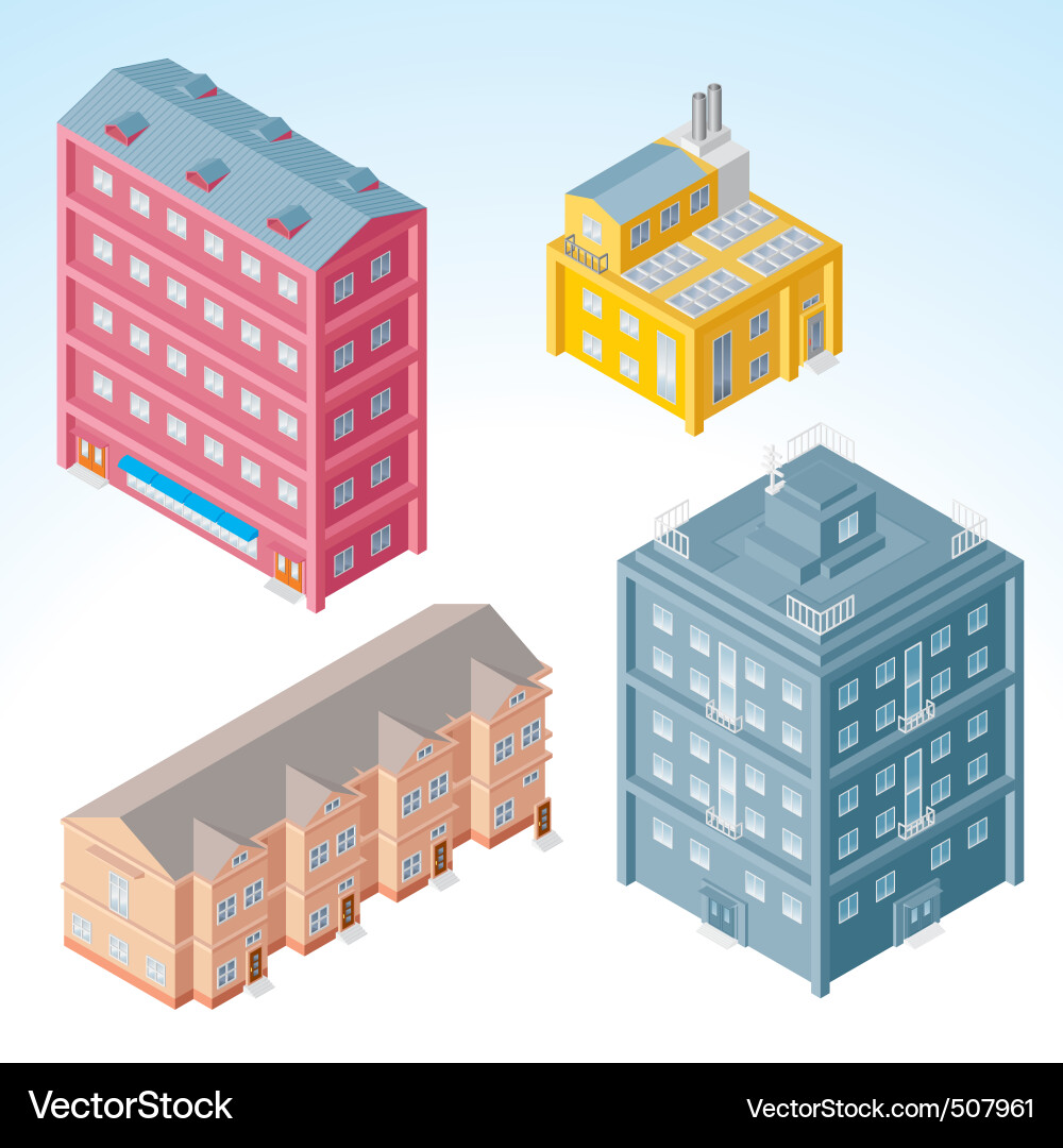 Isolated isometric buildings 2 Royalty Free Vector Image