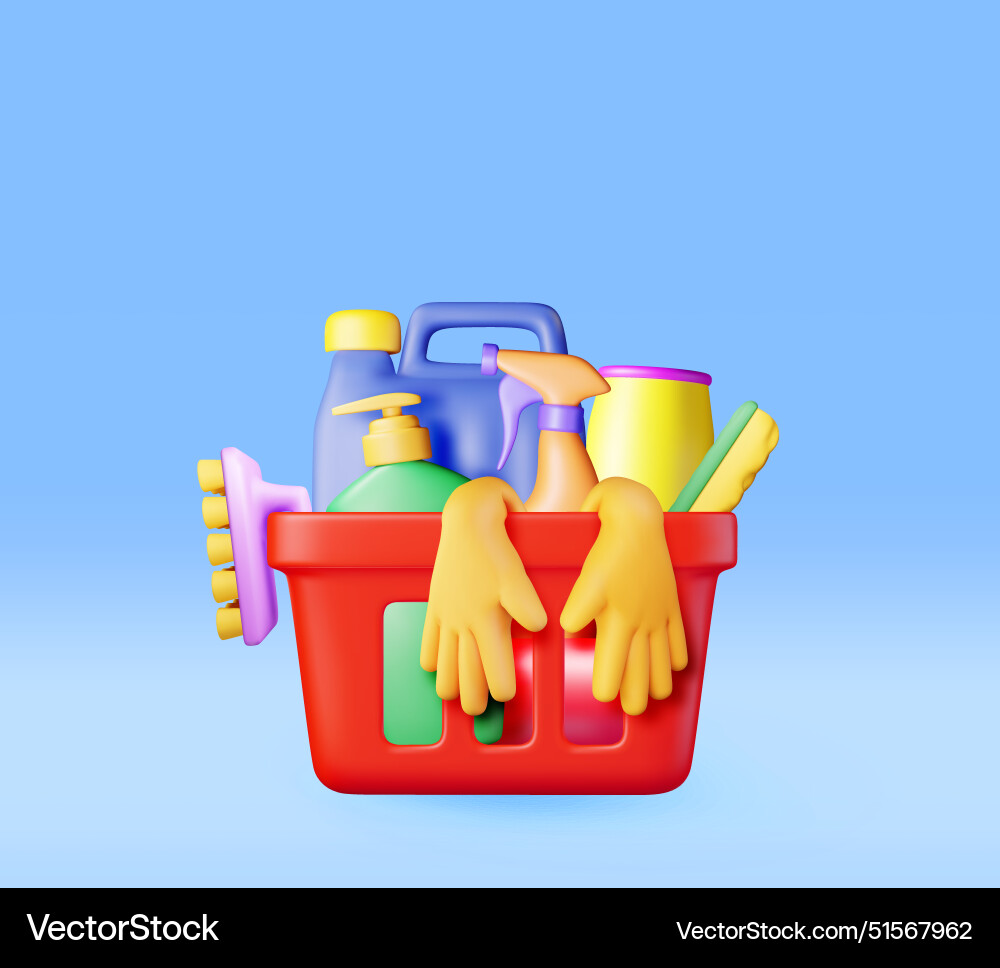 3d set of home cleaning tools isolated Royalty Free Vector