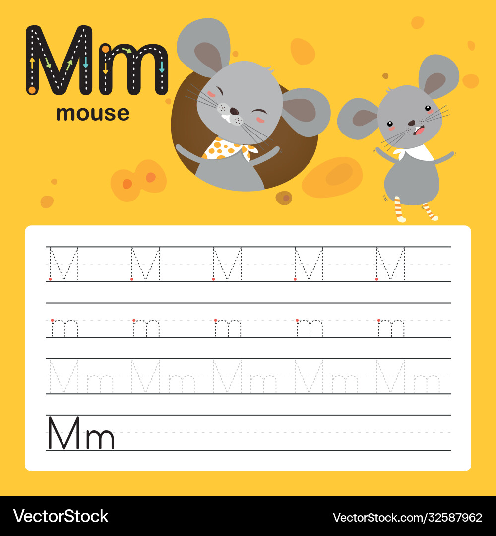 Alphabet m letter mouse vocabulary Royalty Free Vector Image