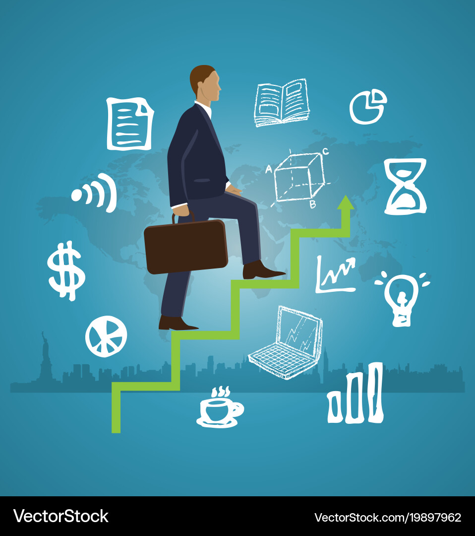 Business man step to success Royalty Free Vector Image