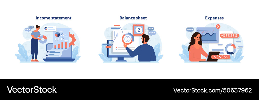 Financial reports set experts analyzing income Vector Image