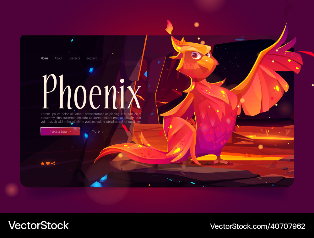 Phoenix banner with fenix in cave hot lava Vector Image