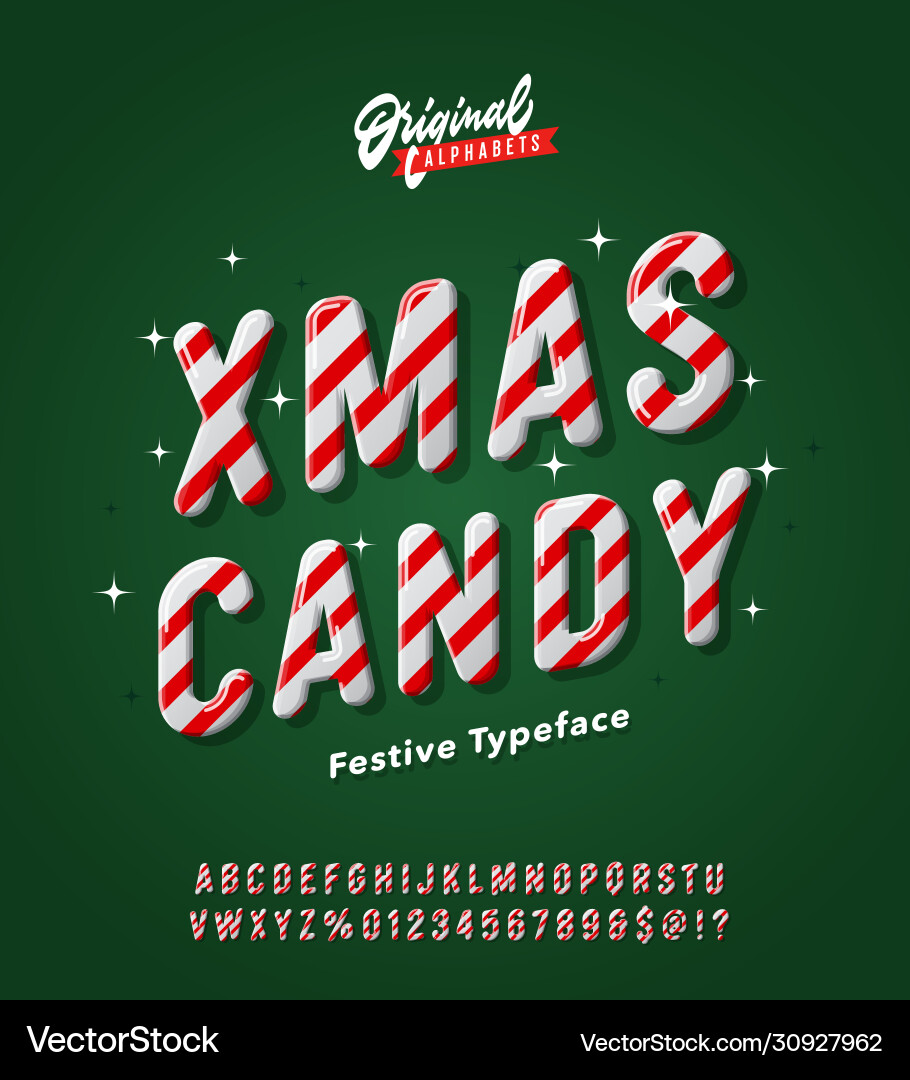 Vintage striped christmas candy alphabet Vector Image