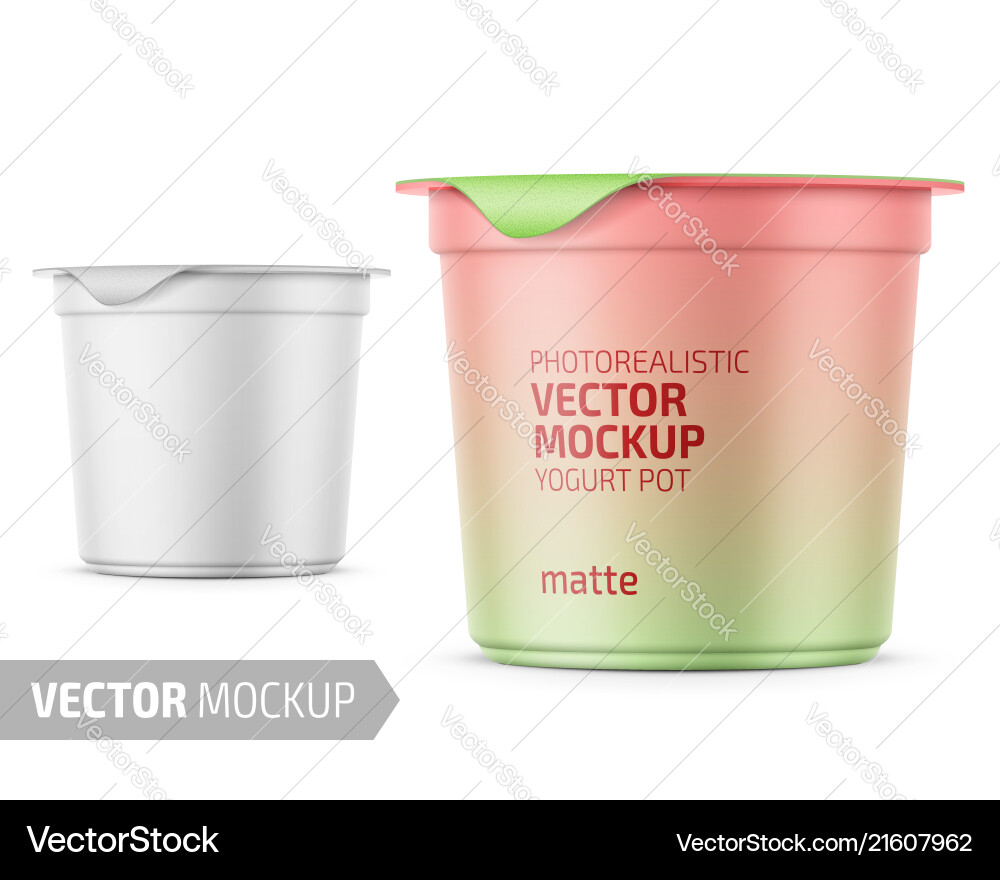 White yogurt pot template with sample design Vector Image