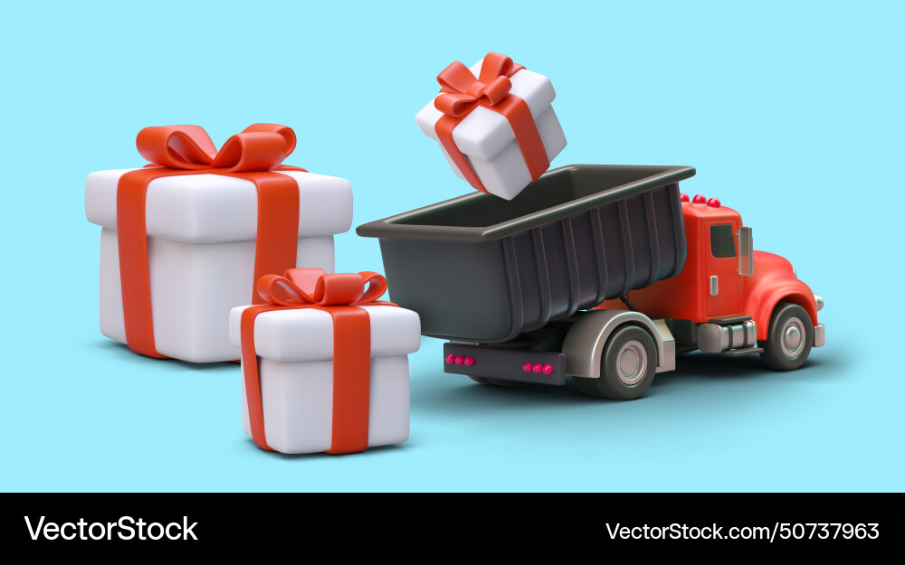 3d dumper with gifts cute concept in cartoon Vector Image