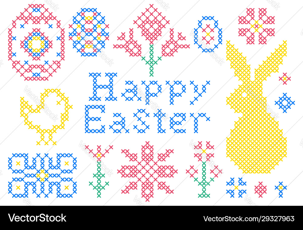 Cross stitch embroidery elements Royalty Free Vector Image