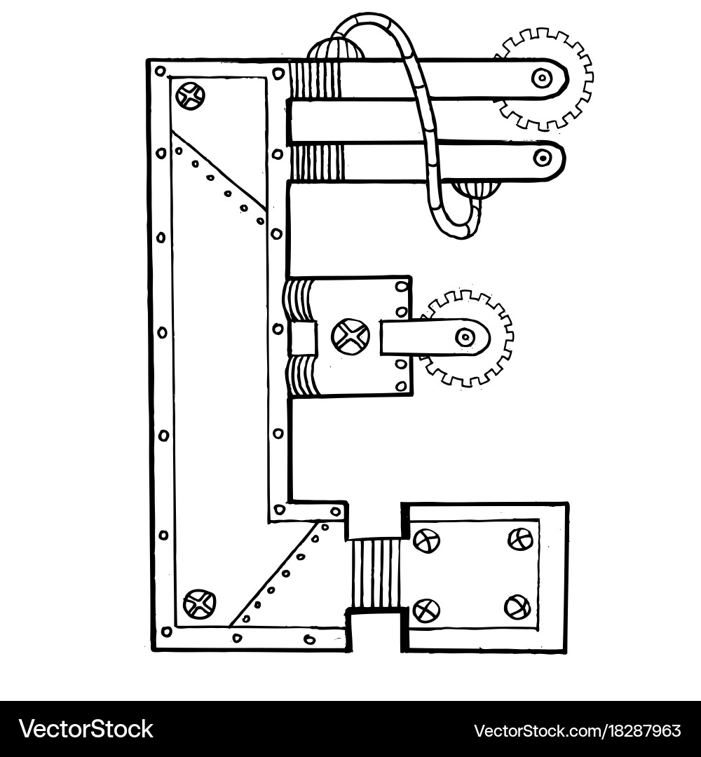 Mechanical letter e engraving Royalty Free Vector Image