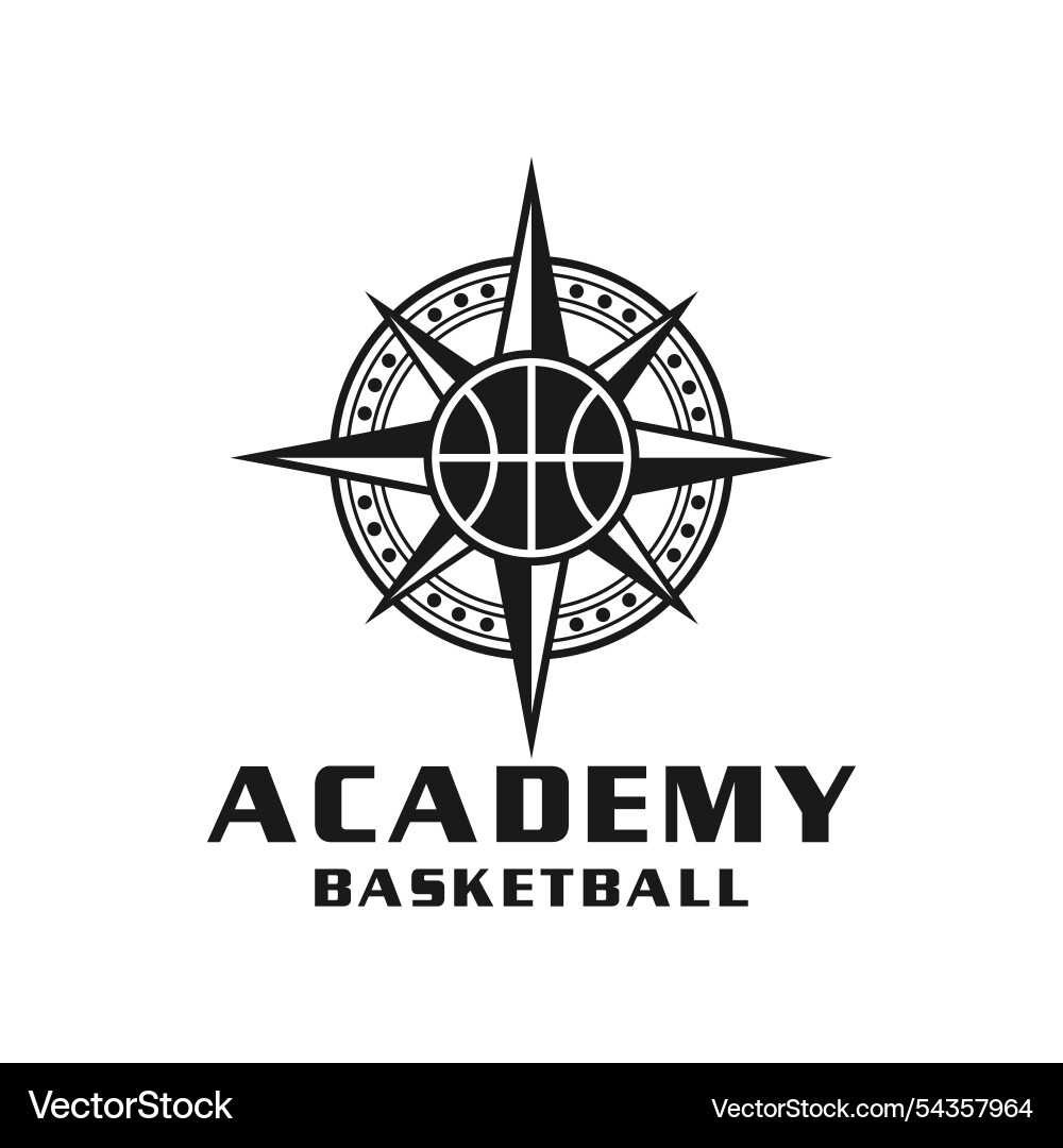 Basketball sports compass emblem logo Royalty Free Vector