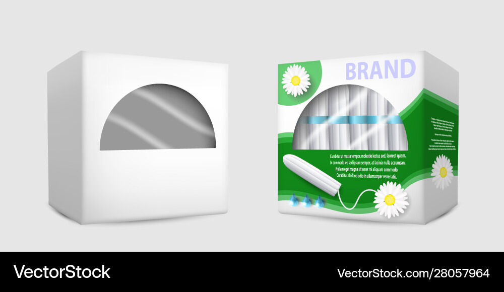 Feminine hygiene tampon packaging box mockup set Vector Image