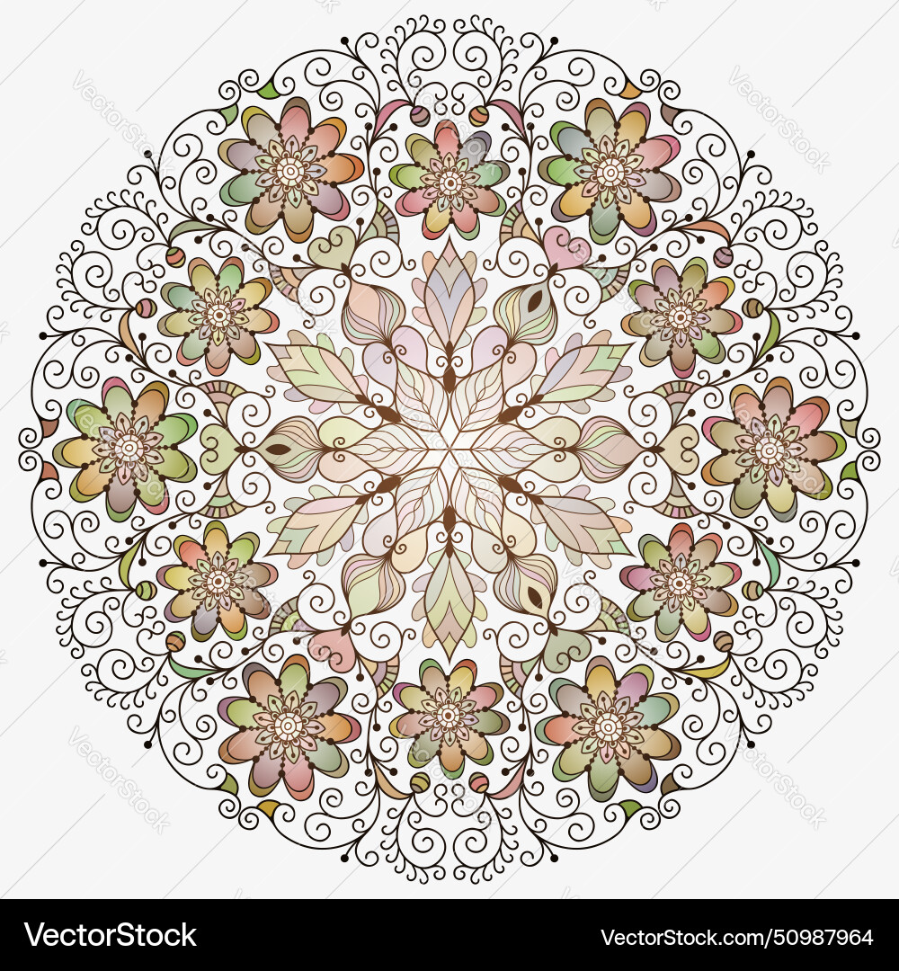 Hand drawn circular pattern with lacy floral Vector Image