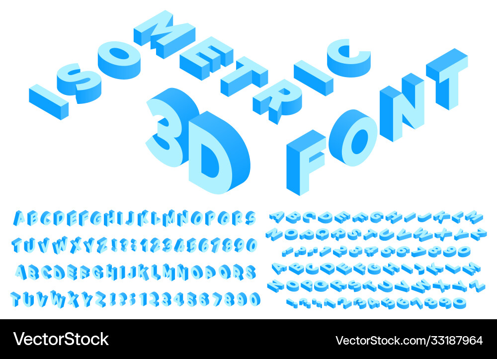 Isometric 3d font perspective alphabet lettering Vector Image
