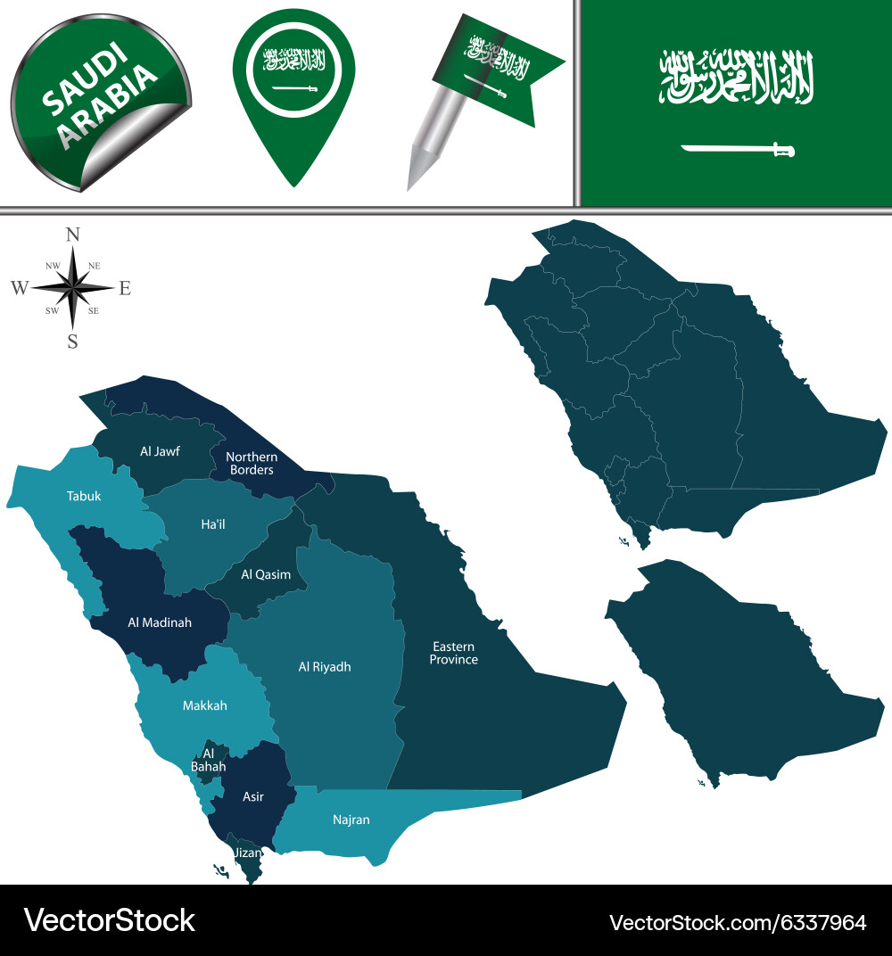 Saudi arabia map with named divisions Royalty Free Vector