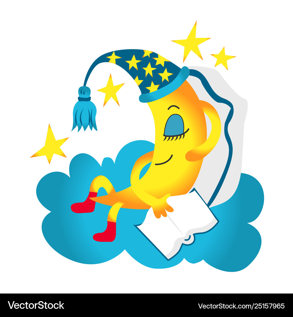 Crescent moon in nightcap with book sleeping Vector Image