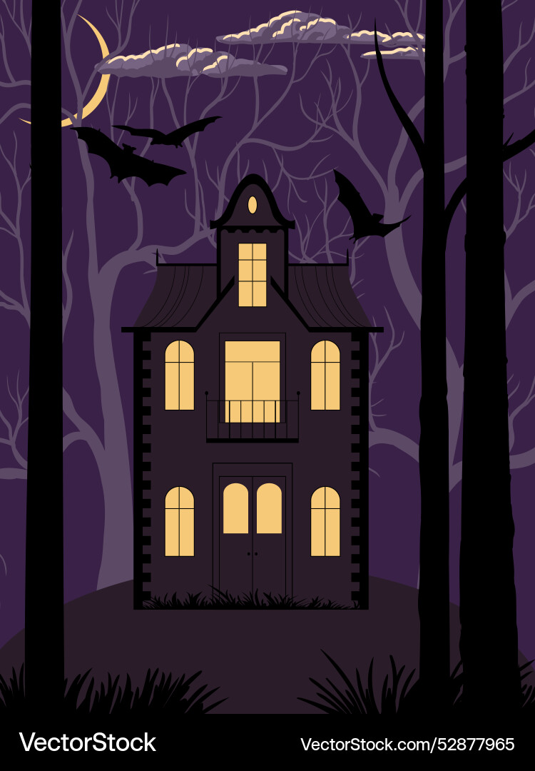 Drawing halloween night house Royalty Free Vector Image
