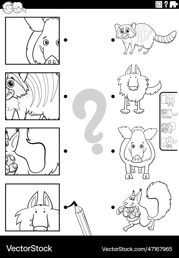 Match cartoon animals and clippings game coloring Vector Image