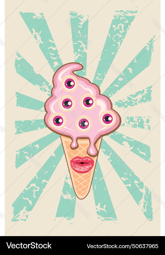 Pink ice cream with eyeballs Royalty Free Vector Image