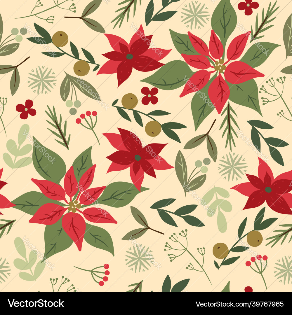 Seamless christmas pattern with flowers Royalty Free Vector
