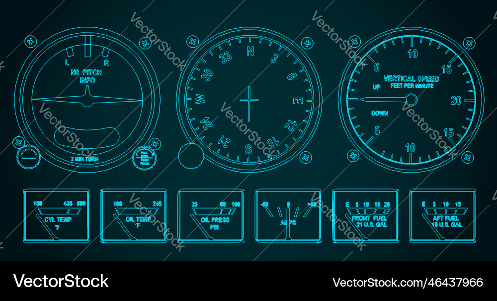 Flugzeugsteuerungstafel Zeichnung Lizenzfreies Vektorbild