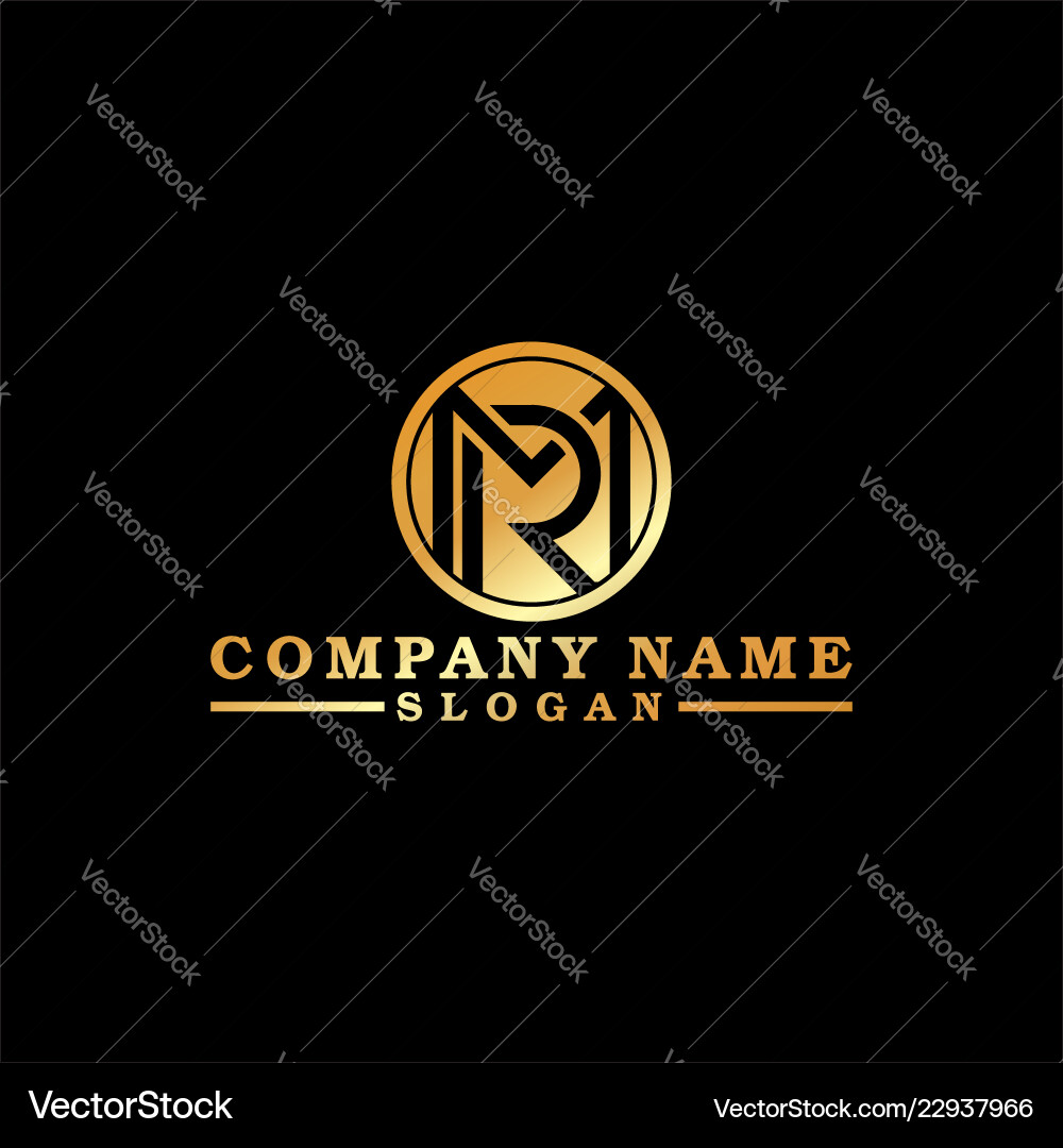 Circle gold letter m and r Royalty Free Vector Image