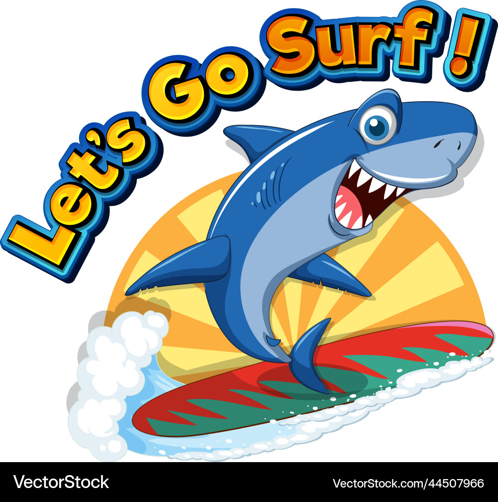 Cute shark cartoon character surfing Royalty Free Vector