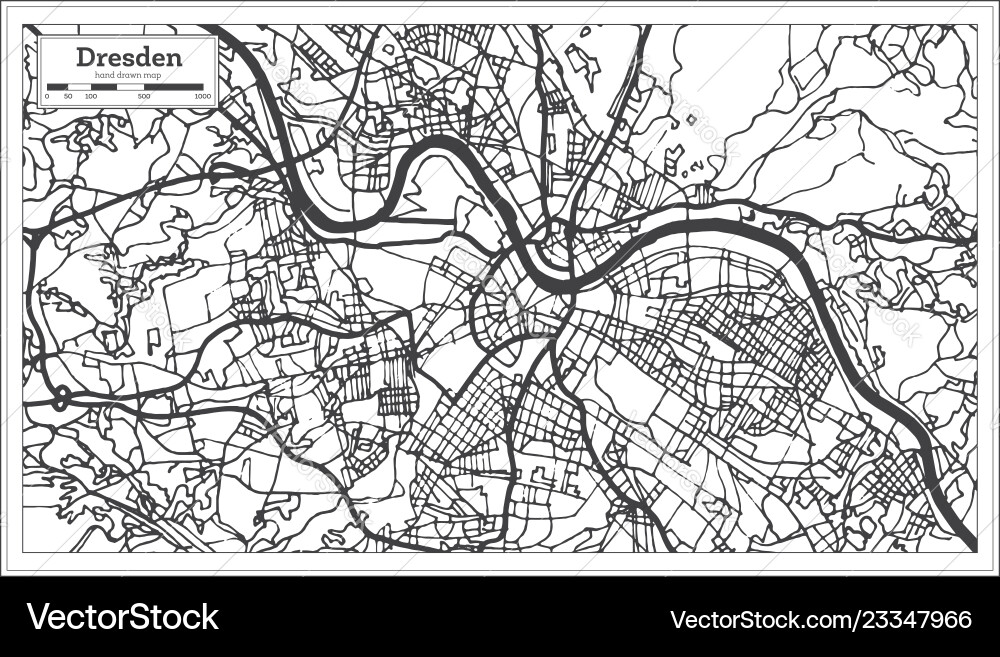 Dresden City Map - Retro Outline Royalty Free Vector Image
