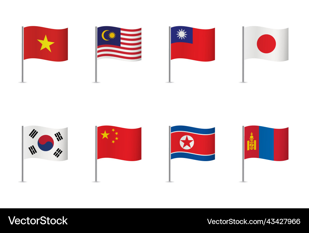 East asia flags set Royalty Free Vector Image - VectorStock