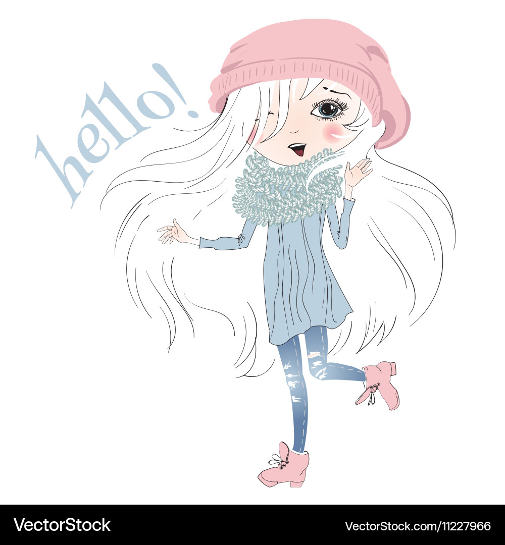 Little girl hello Royalty Free Vector Image - VectorStock
