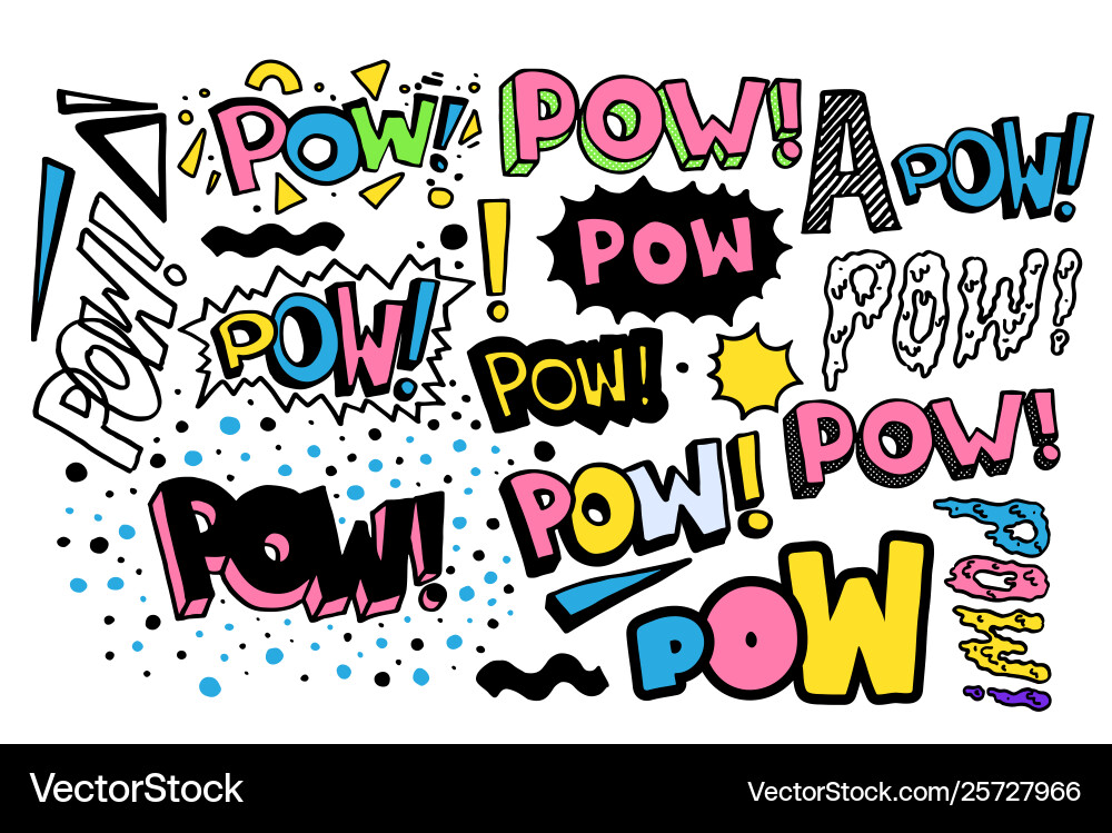 Pow retro collection hand drawn quote Royalty Free Vector