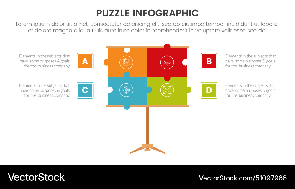 Puzzle jigsaw infographic 4 Punkt Phase Vorlage Vektorbild