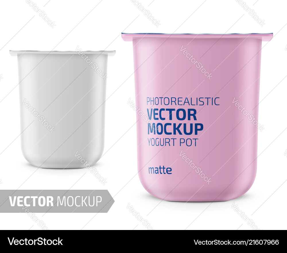 White yogurt pot template with sample design Vector Image