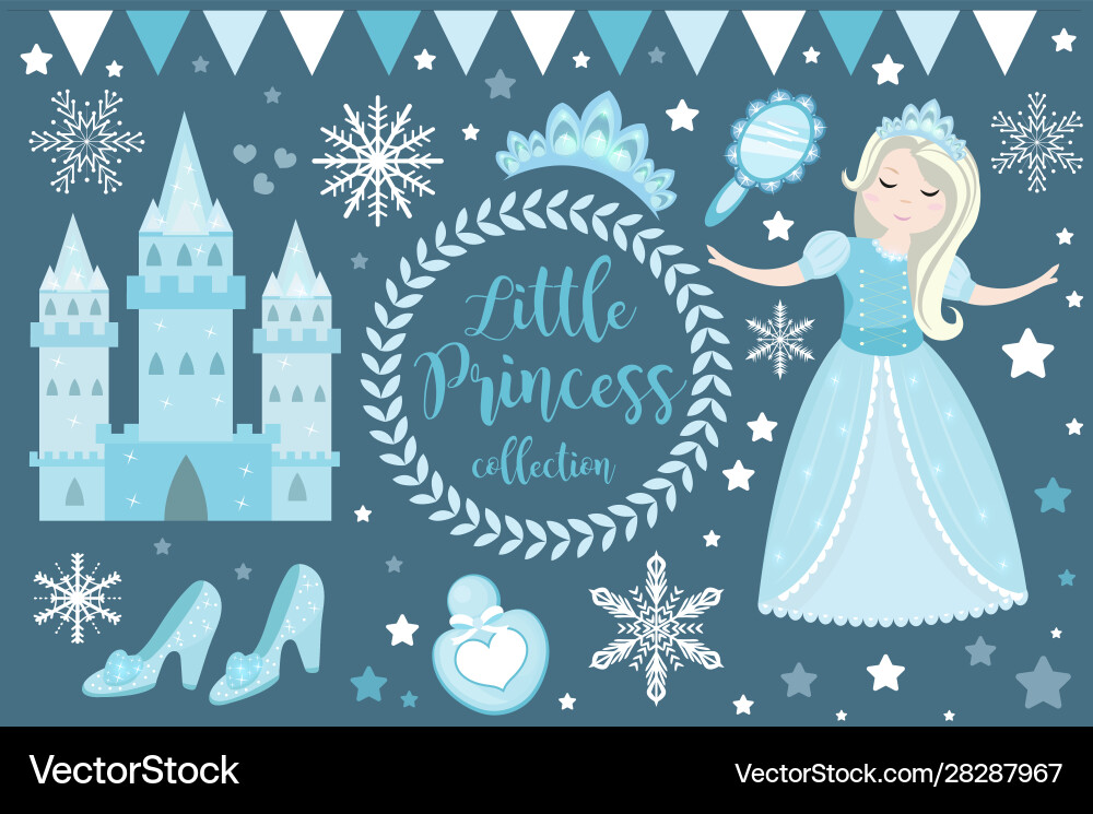 Cute little snow princess cold queen objects set Vector Image