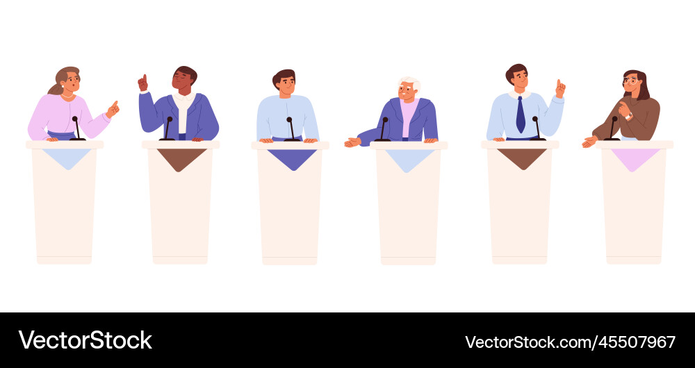 Debate process with male and female speakers Vector Image