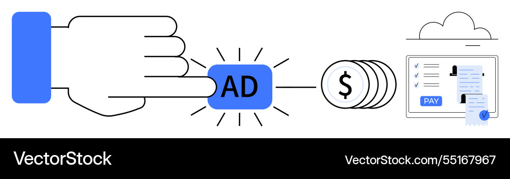 Hand clicking online ad button generating revenue Vector Image